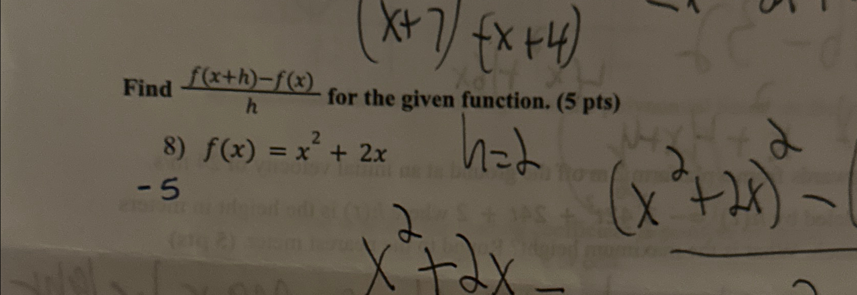Solved Find f(x+h)-f(x)h ﻿for the given function. (5 | Chegg.com