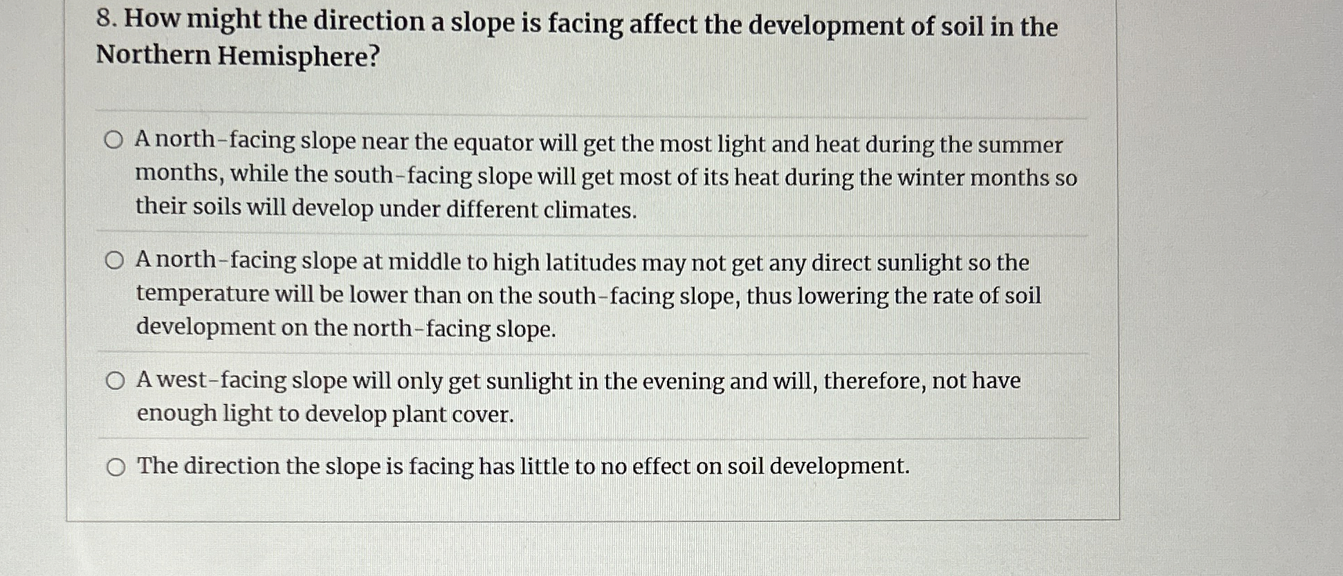 Solved How might the direction a slope is facing affect the | Chegg.com