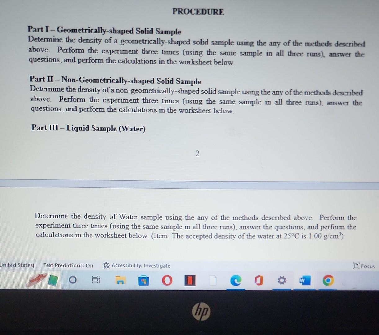 Part I - Geometrically-shaped Solid Sample Determine | Chegg.com