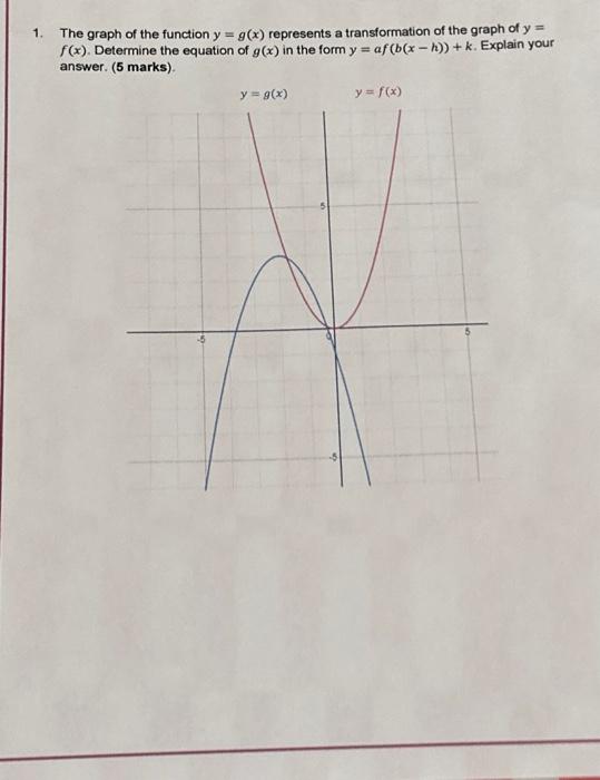 Solved 1. The graph of the function y=g(x) represents a | Chegg.com