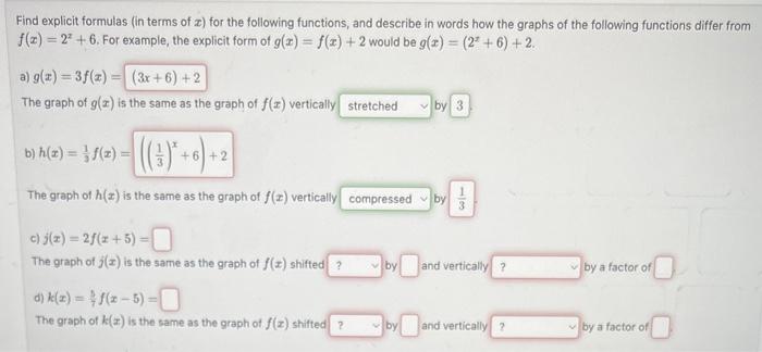 Solved Find explicit formulas (in terms of x ) for the | Chegg.com