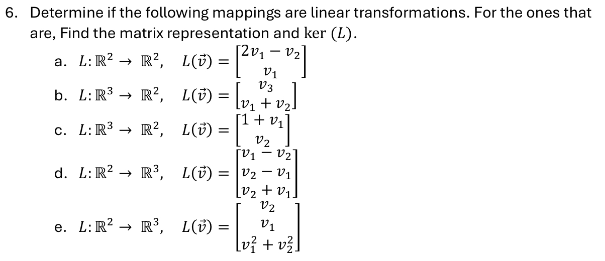 Determine if the following mappings are linear | Chegg.com
