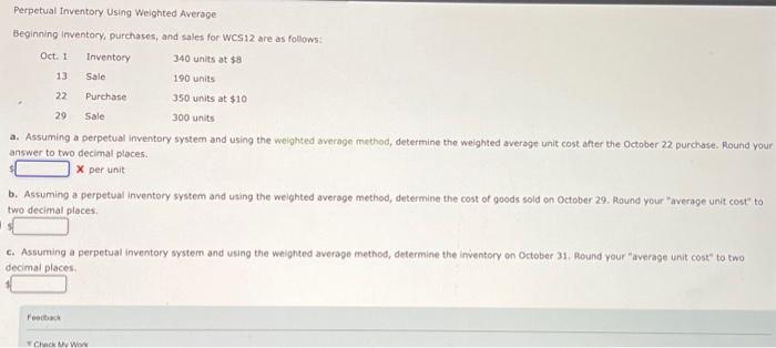 Solved Perpetual Inventory Using Weighted Average Beginning | Chegg.com