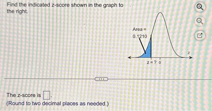 Solved Find the indicated z-score shown in the graph to the | Chegg.com