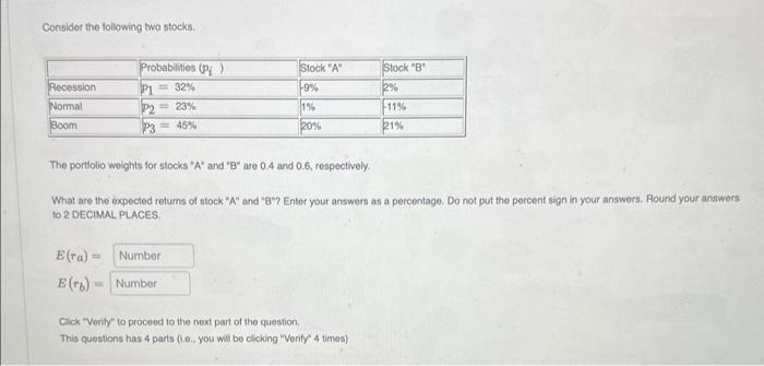 Solved Consider the following two slocks. The porttolio | Chegg.com