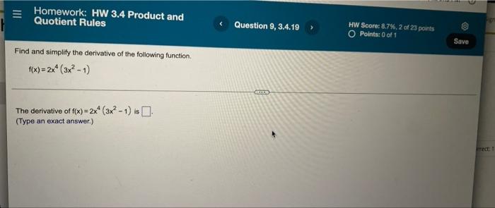 Solved Homework: HW 3.4 Product and Quotient Rules Find and | Chegg.com