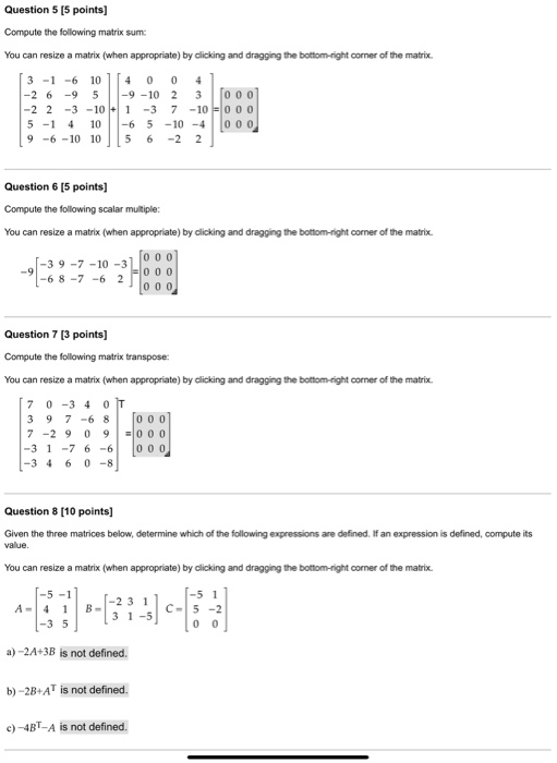 Solved Question 5 5 Points Compute The Following Matrix 4486