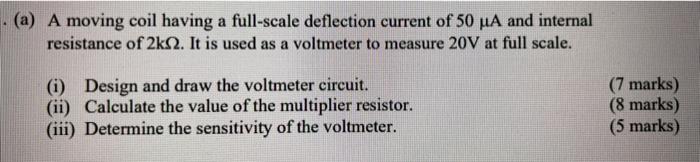 Solved (a) A moving coil having a full-scale deflection | Chegg.com