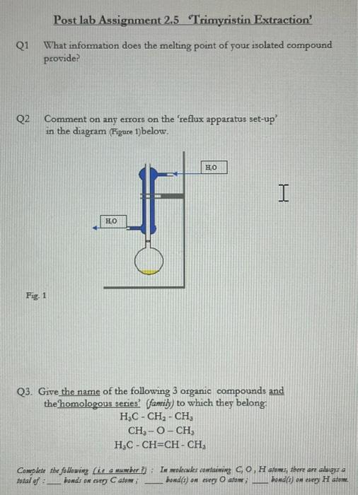 Solved Post lab Assignment 2.5 'Trimyristin Extraction' Q1 | Chegg.com