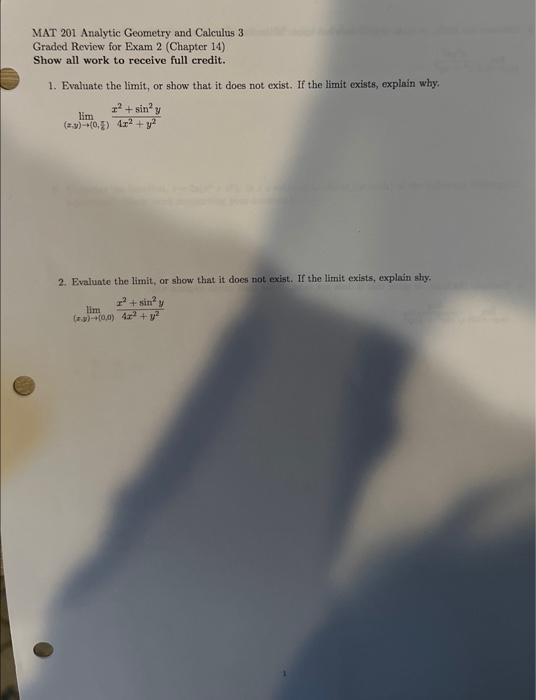 Solved MAT 201 Analytic Geometry and Calculus 3 Graded | Chegg.com