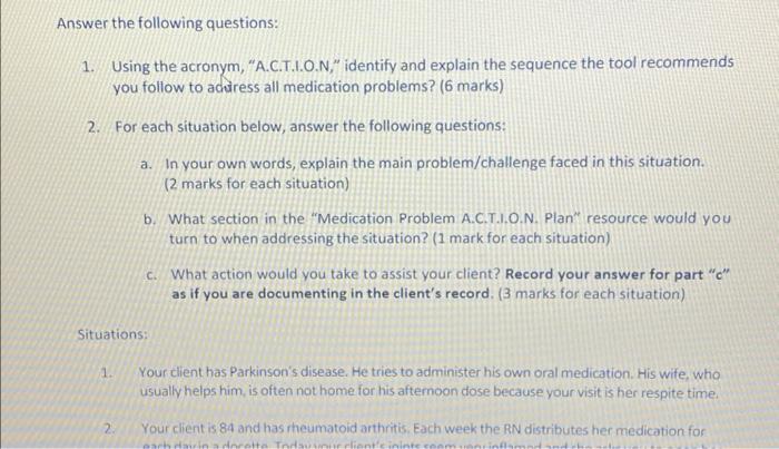 Solved Answer the following questions: 1. Using the acronym, | Chegg.com