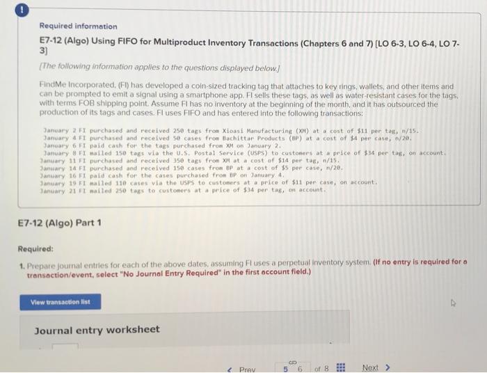Solved Required information E7-12 (Algo) Using FIFO for | Chegg.com