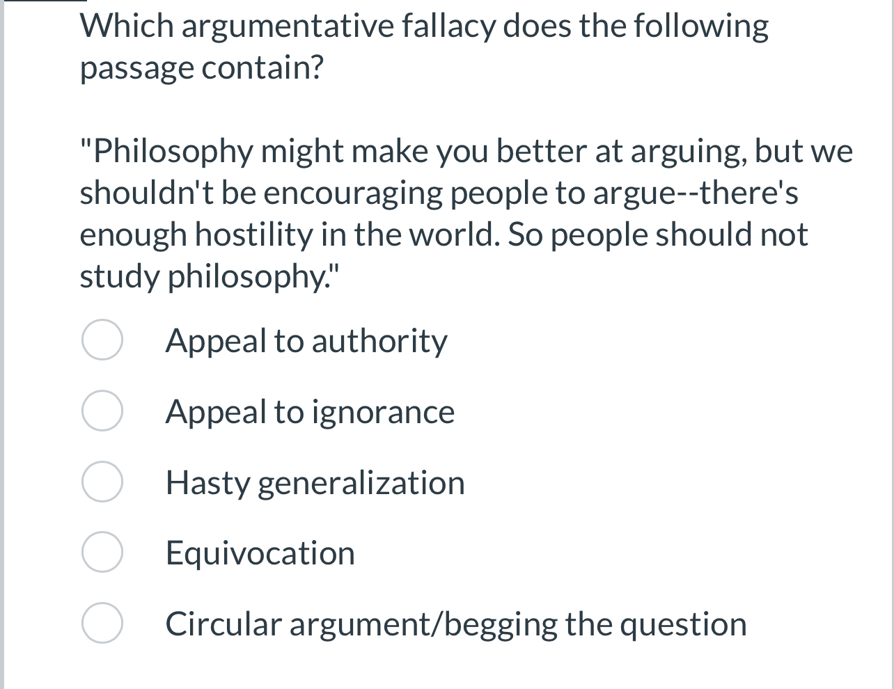 Solved Which argumentative fallacy does the following | Chegg.com