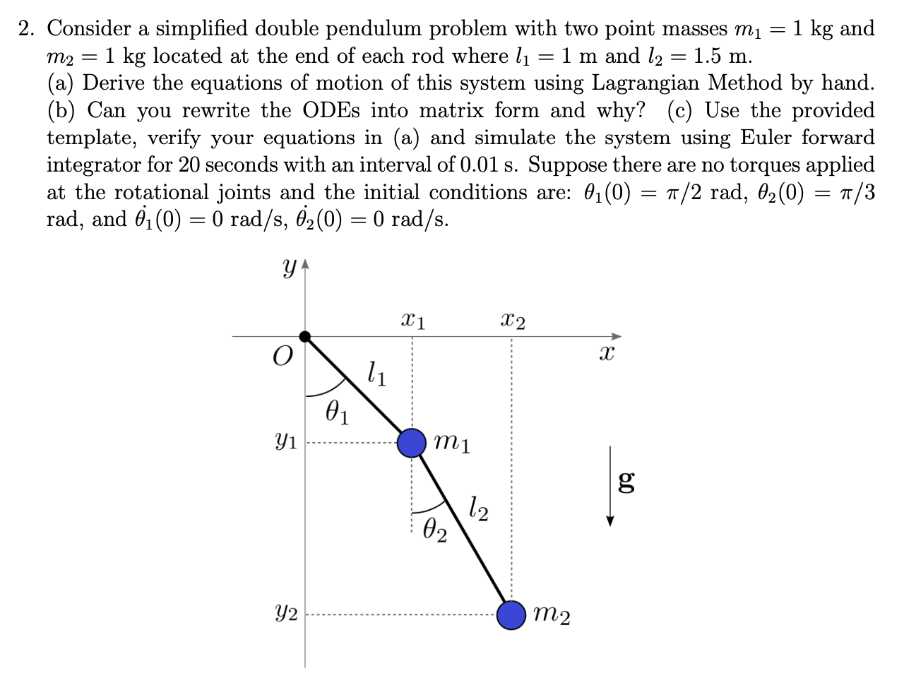 Consider a simplified double pendulum problem with | Chegg.com