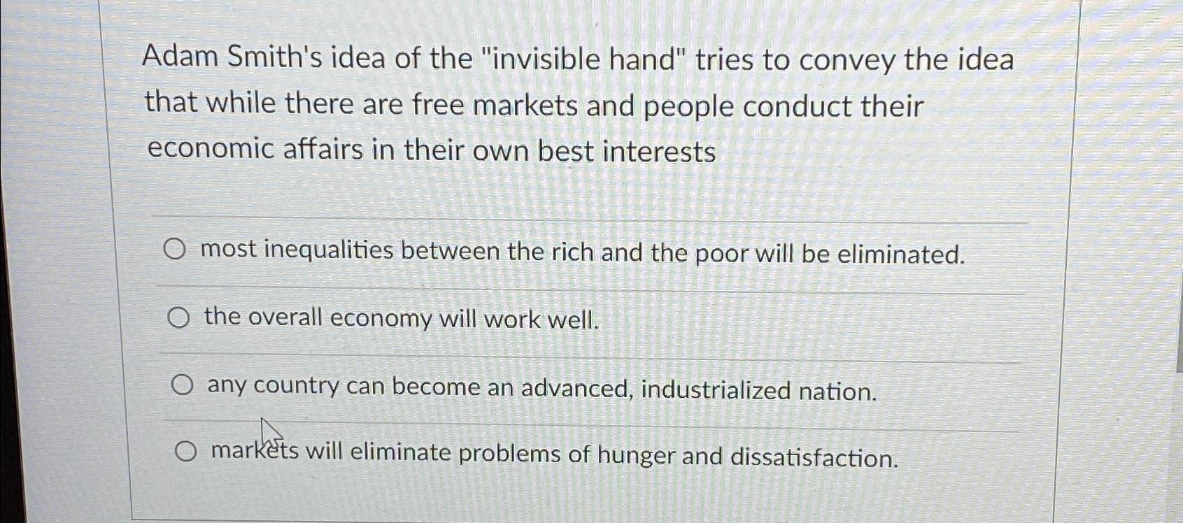 Solved Adam Smith's idea of the "invisible hand" tries to | Chegg.com