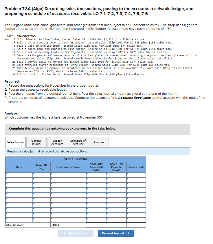 Solved Problem 7.3A (Algo) ﻿Recording sales transactions, | Chegg.com