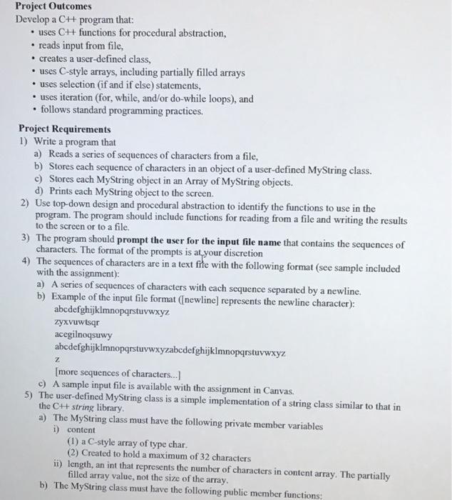 Solved Project Outcomes Develop a Ch program that: uses CH | Chegg.com