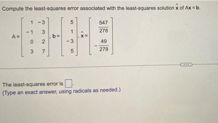 Solved Compute the least-squares error associated with the | Chegg.com