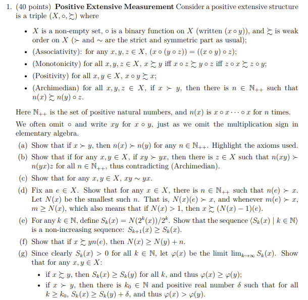 Solved Positive Extensive Measurement Consider a positive | Chegg.com