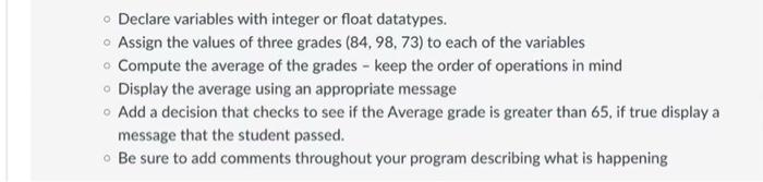 Solved Declare Variables With Integer Or Float Datatypes