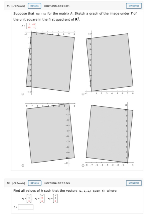 Solved DETAILS MY NOTES 11. 1-1 Points HOLTLINALG2 3.1.031 | Chegg.com Solved DETAILS MY NOTES 11. 1-1 Points HOLTLINALG2 3.1.031 | Chegg.com