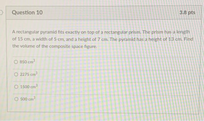 Solved 3 Question 7 Find the volume of the composite space | Chegg.com