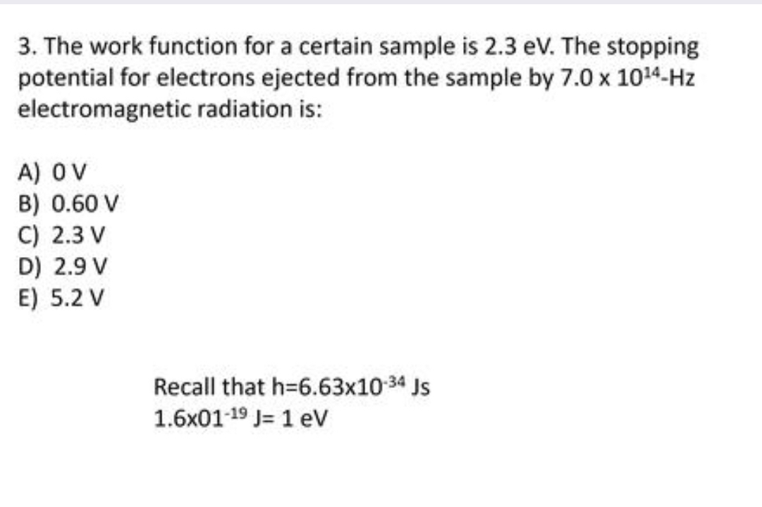 Solved The work function for a certain sample is 2.3eV. ﻿The | Chegg.com