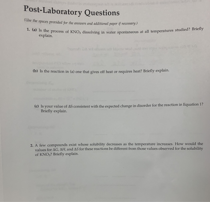 Solved Post-Laboratory Questions (Use the spaces provided | Chegg.com