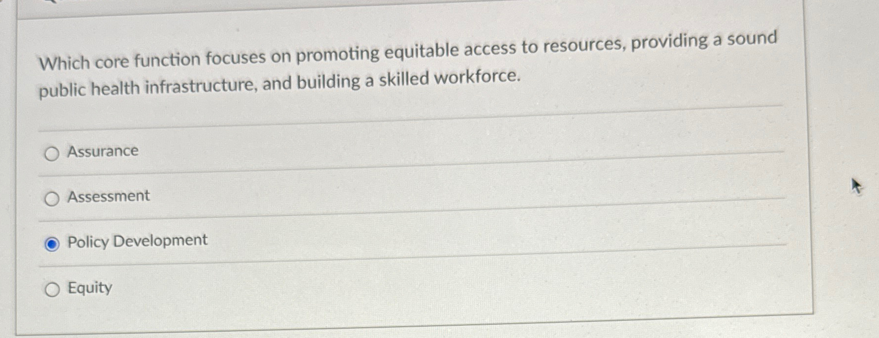 Solved Which core function focuses on promoting equitable | Chegg.com