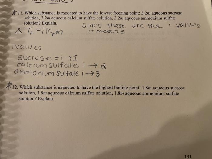 Solved * 11. Which substance is expected to have the lowest | Chegg.com