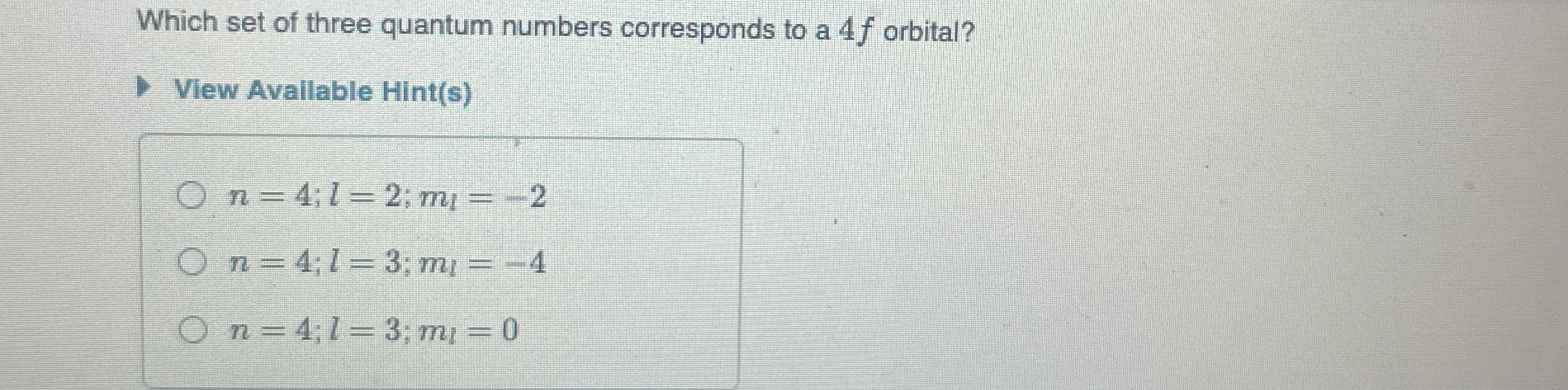 Solved Which set of three quantum numbers corresponds to a | Chegg.com