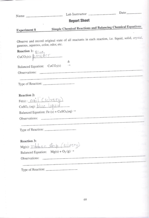 Solved Name Lab Instructor Date Report Sheet Simple Chemical | Chegg.com