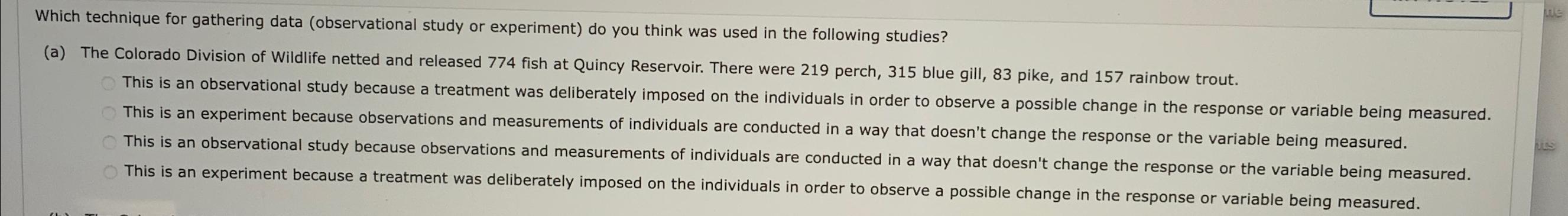 Solved Which technique for gathering data (observational | Chegg.com