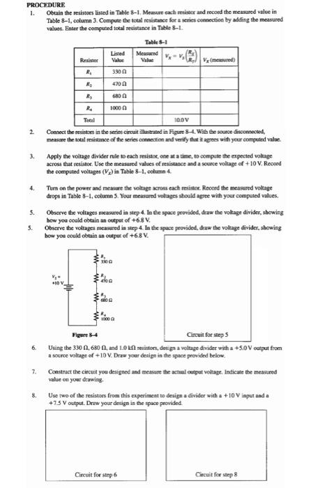 Solved PROCEDURE 1. Obtain the resistors listed in Table | Chegg.com