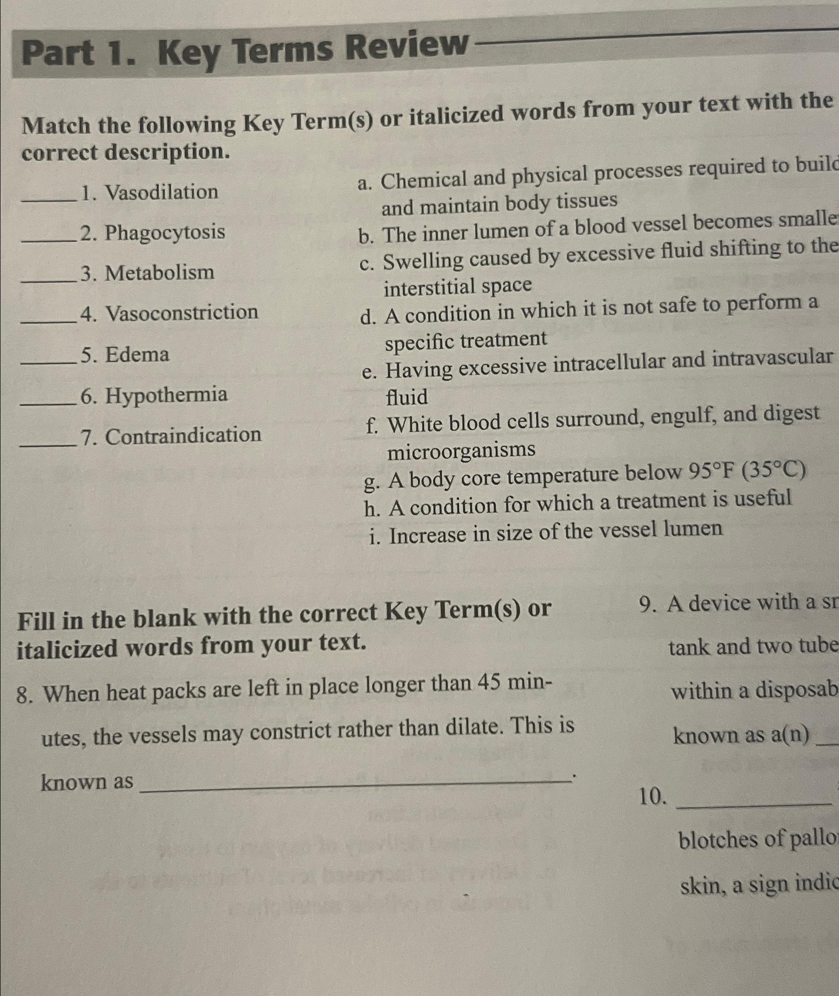 Solved Part 1. ﻿Key Terms ReviewMatch the following Key | Chegg.com