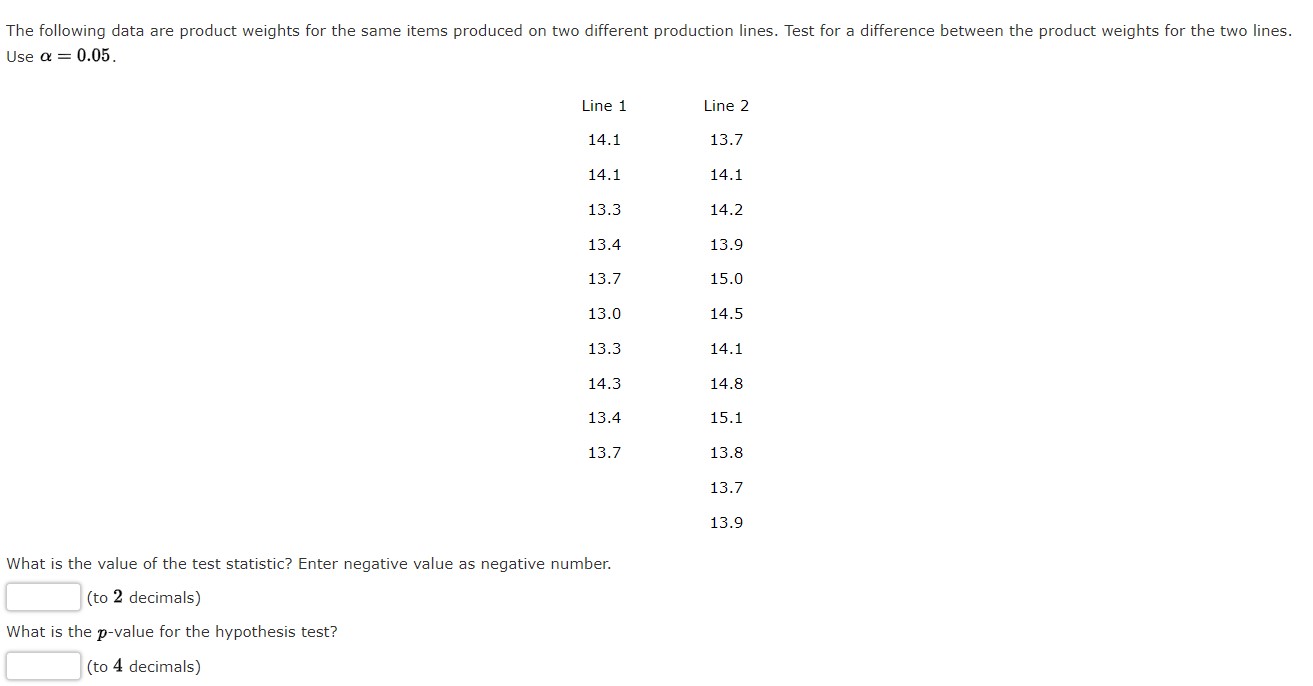 Solved The following data are product weights for the same | Chegg.com