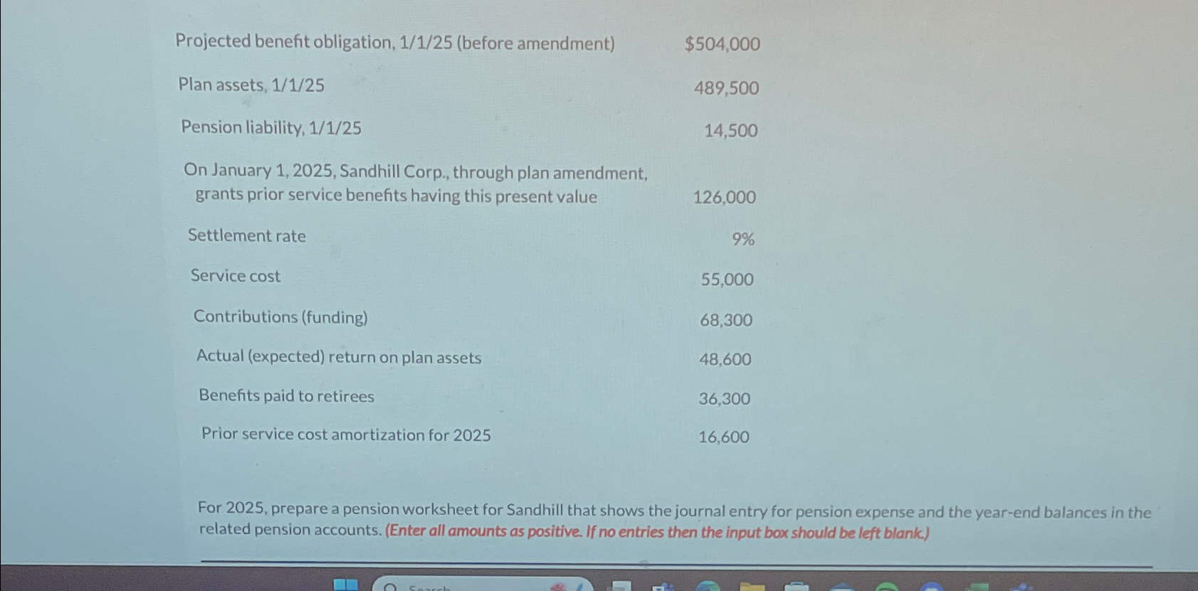 Solved \table[[Projected benefit obligation, 1/1/25 (before | Chegg.com