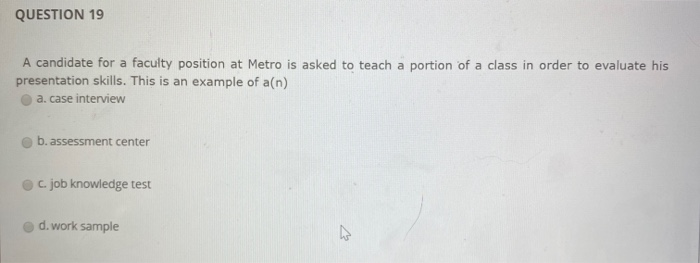 Solved QUESTION 19 A candidate for a faculty position at | Chegg.com