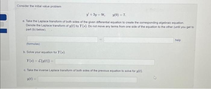 Solved Consider the initial value problem y′+3y=9t,y(0)=7 a. | Chegg.com