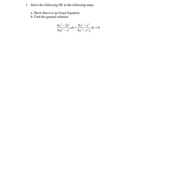 Solved 1. Solve the following DE in the following steps: a. | Chegg.com