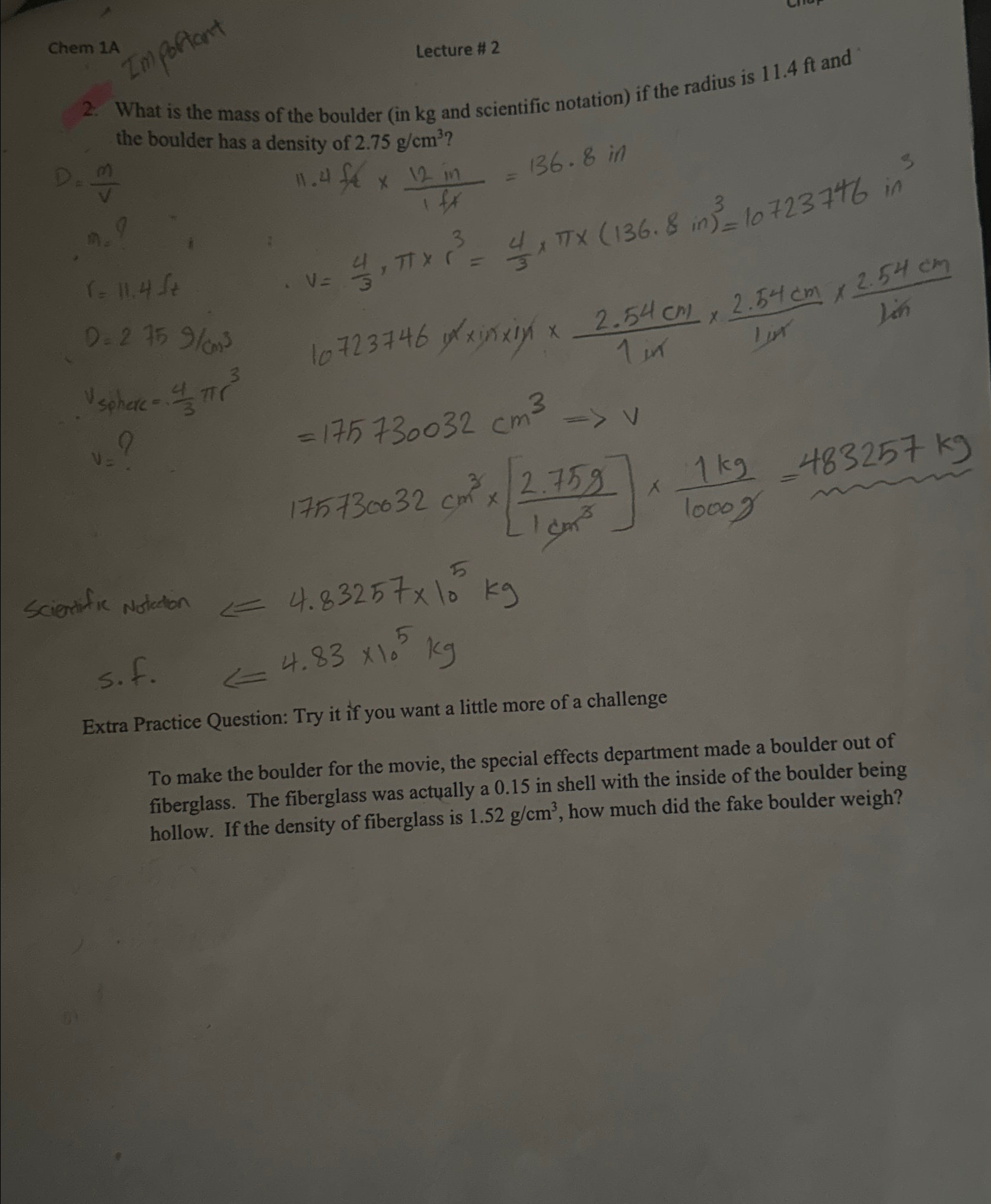 Chem 1ALecture # 22. ﻿What is the mass of the boulder | Chegg.com