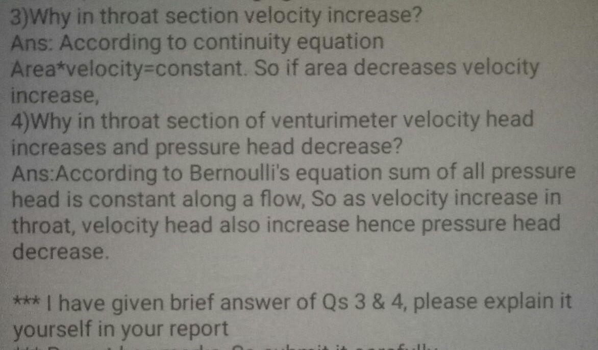 Solved 3) Why in throat section velocity increase? Ans: | Chegg.com