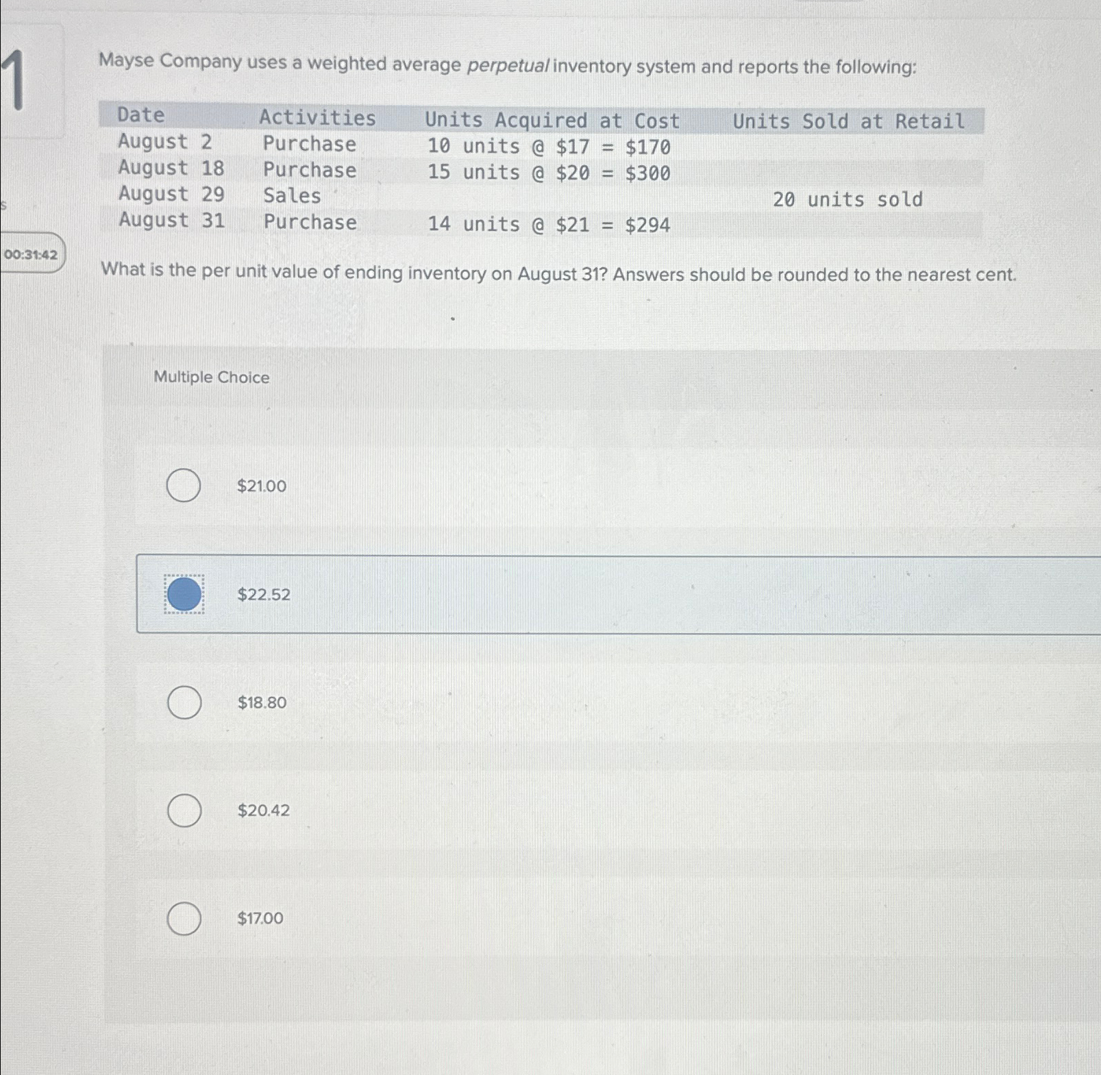 Solved Mayse Company uses a weighted average perpetual | Chegg.com