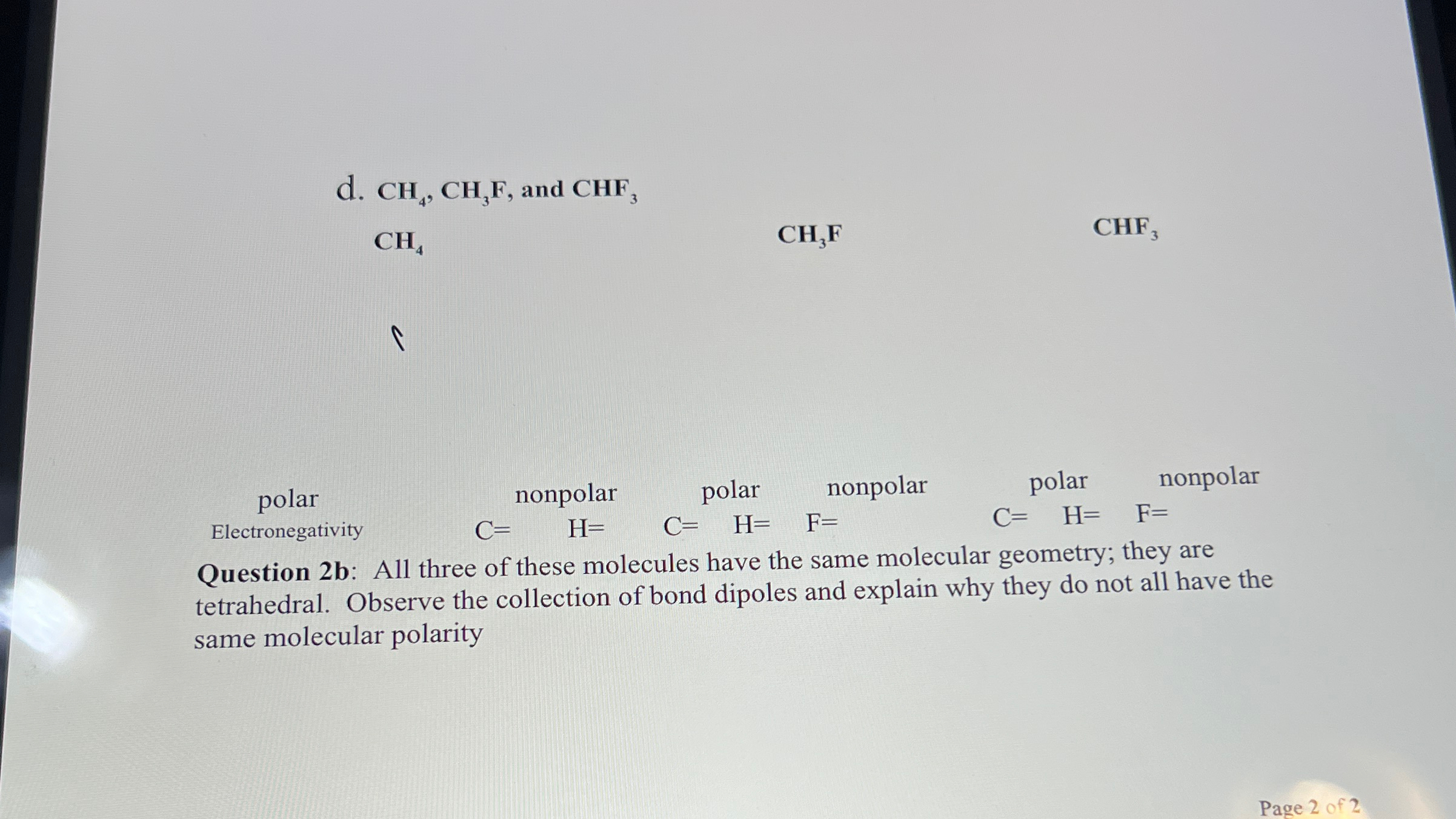 Solved d. CH4,CH3F, ﻿and | Chegg.com