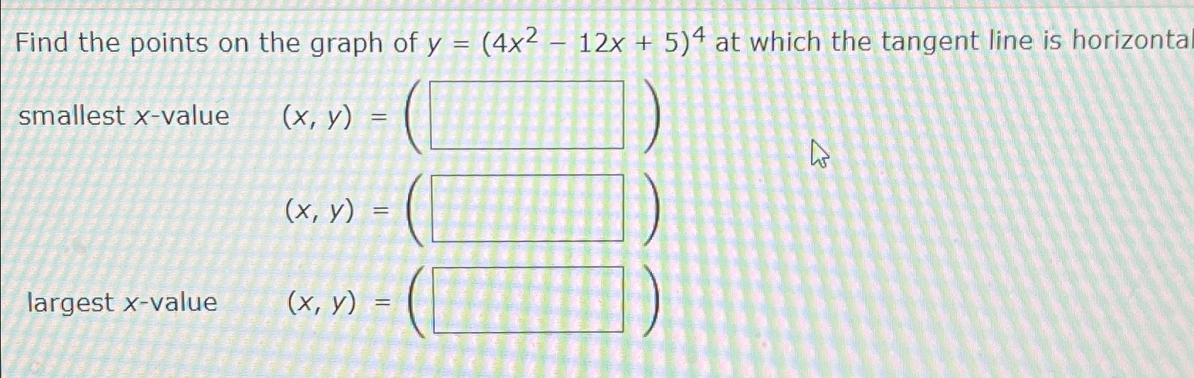 Solved Find the points on the graph of y=(4x2-12x+5)4 ﻿at | Chegg.com