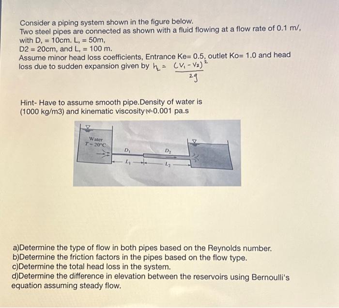 Consider a piping system shown in the figure below. | Chegg.com