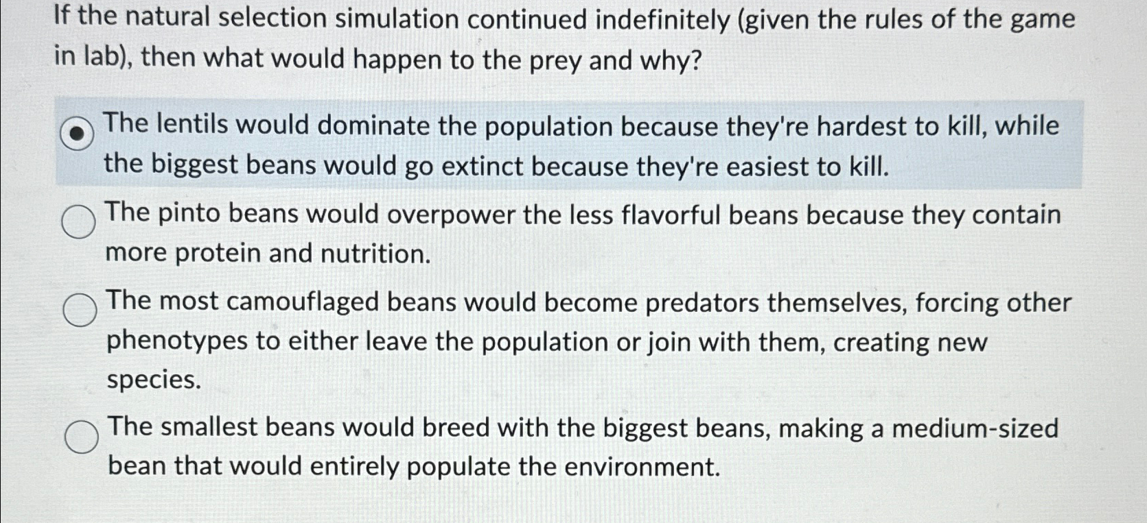 Solved If the natural selection simulation continued | Chegg.com
