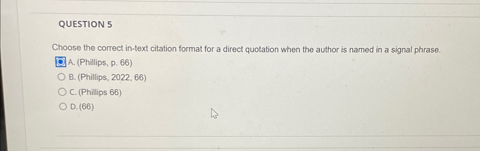 Solved QUESTION 5Choose the correct in-text citation format | Chegg.com