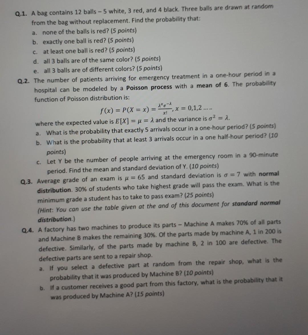 Solved Q.1. A bag contains 12 balls -5 white, 3 red, and 4 | Chegg.com