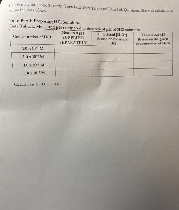Solved Handwrite your answers neatly. Tum in all Data Tables | Chegg.com